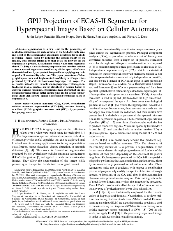 (PDF) GPU Projection of ECAS-II Segmenter for Hyperspectral Images Based on Cellular Automata