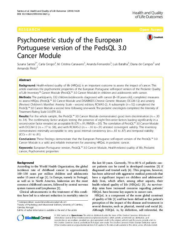 (PDF) Psychometric study of the European Portuguese version of the ...