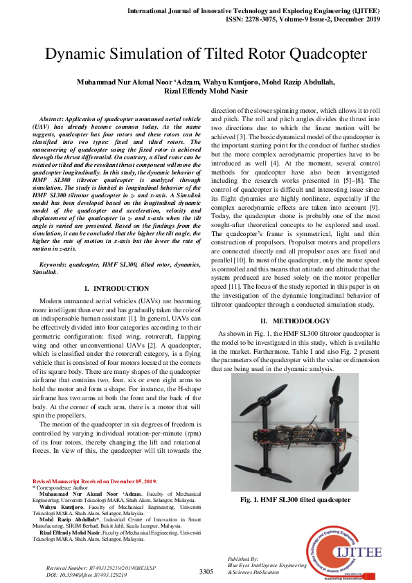 Pdf Dynamic Simulation Of Tilted Rotor Quadcopter