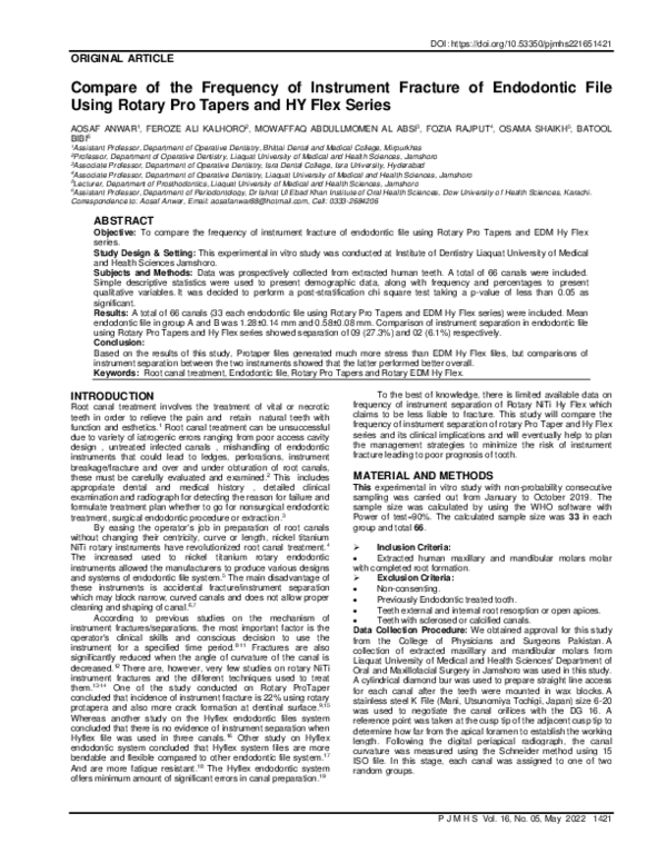(PDF) Compare of the Frequency of Instrument Fracture of Endodontic ...