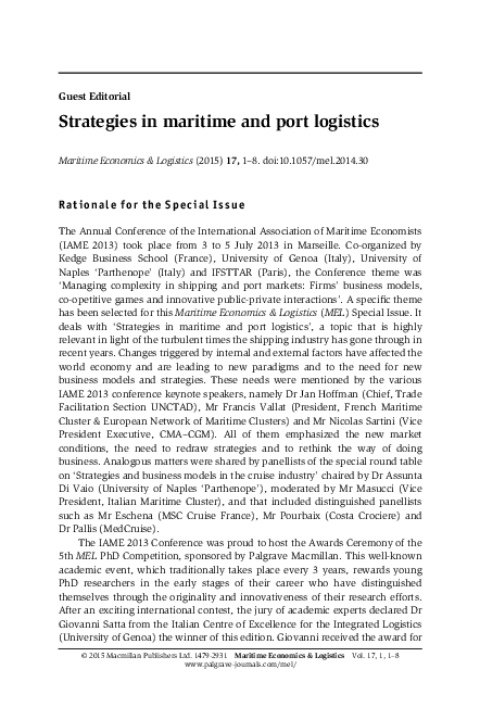 (PDF) Strategies in maritime and port logistics