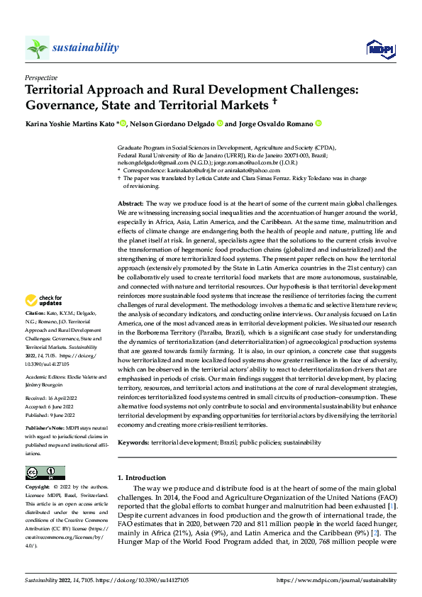 (PDF) Territorial Approach and Rural Development Challenges: Governance, State and Territorial ...
