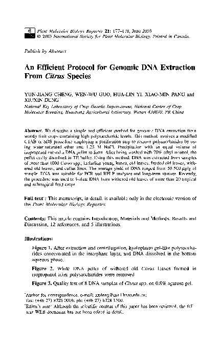 An Efficient Protocol For Genomic Dna Extraction Fromcitrus Species