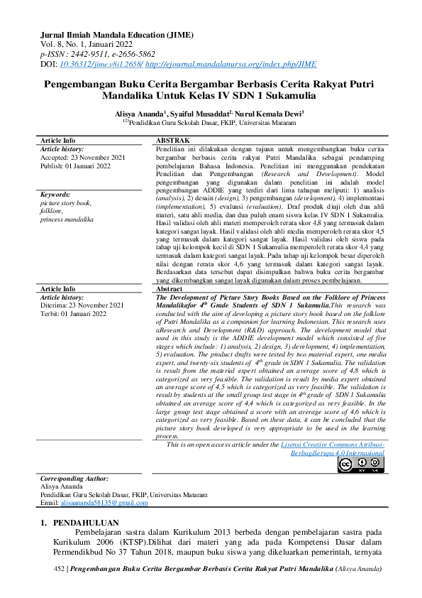 (PDF) Pengembangan Buku Cerita Bergambar Berbasis Cerita Rakyat Putri Mandalika Untuk Kelas IV ...