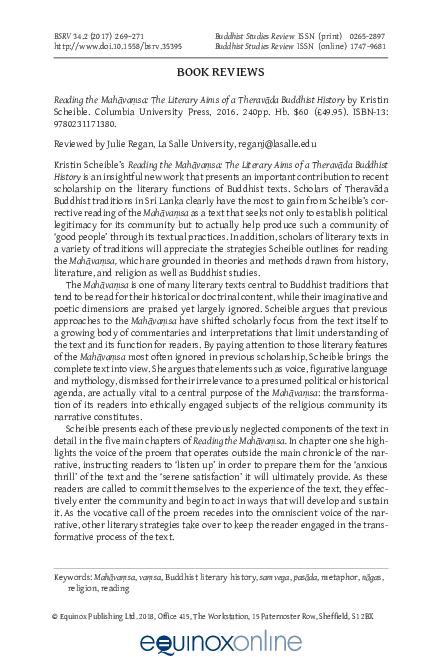 (PDF) Reading the Mahāvaṃsa: The Literary Aims of a Theravāda Buddhist ...