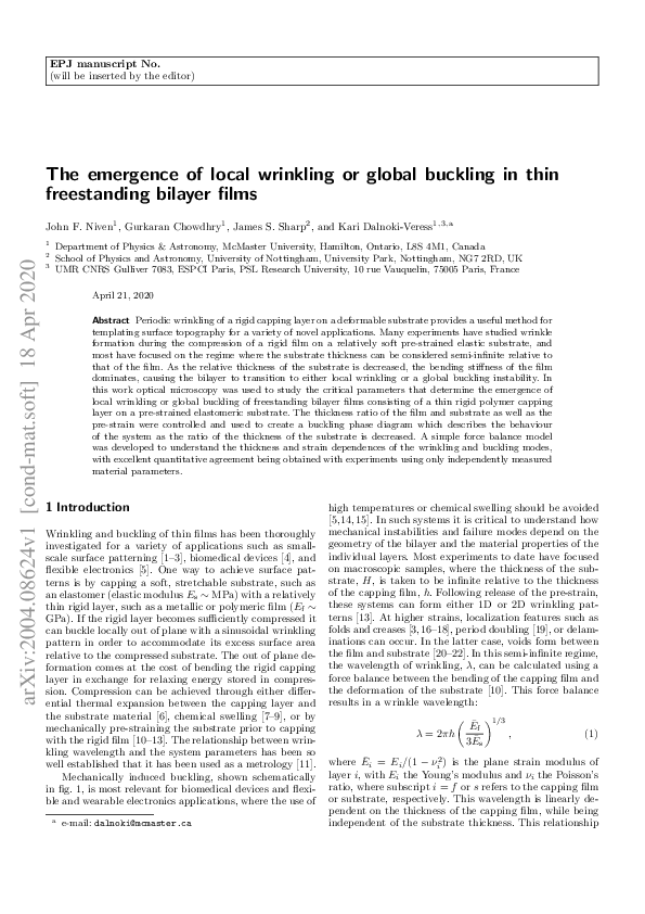 (PDF) The emergence of local wrinkling or global buckling in thin ...