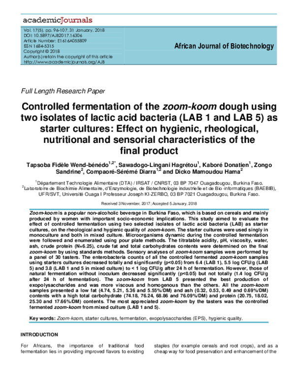 (PDF) Controlled fermentation of the zoom-koom dough using two isolates ...