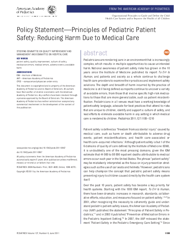 (PDF) Principles of Pediatric Patient Safety: Reducing Harm Due to ...