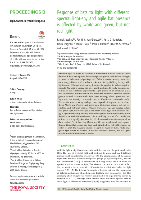 (PDF) Response of bats to light with different spectra: light-shy and ...