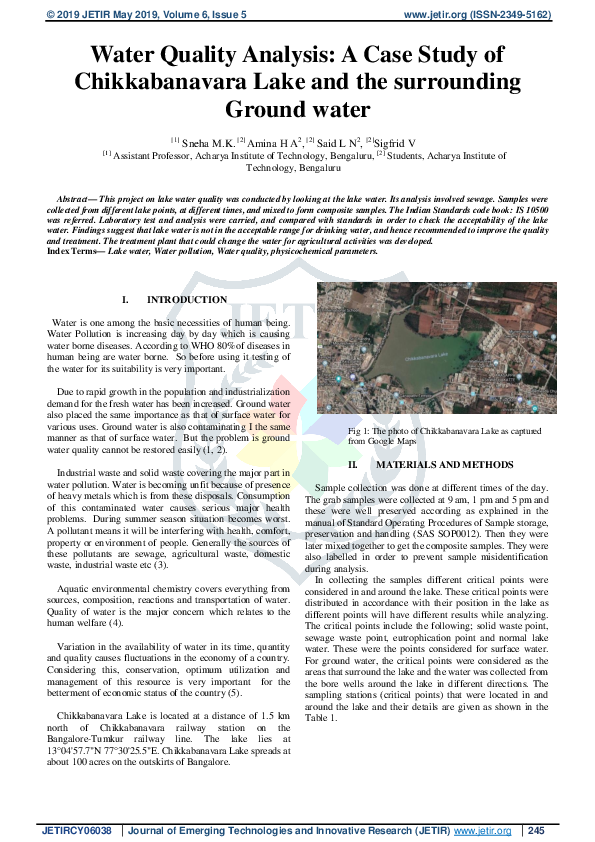 (PDF) Water Quality Analysis: A Case Study of Chikkabanavara Lake and ...