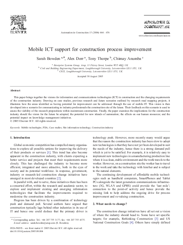 (PDF) Mobile ICT support for construction process improvement