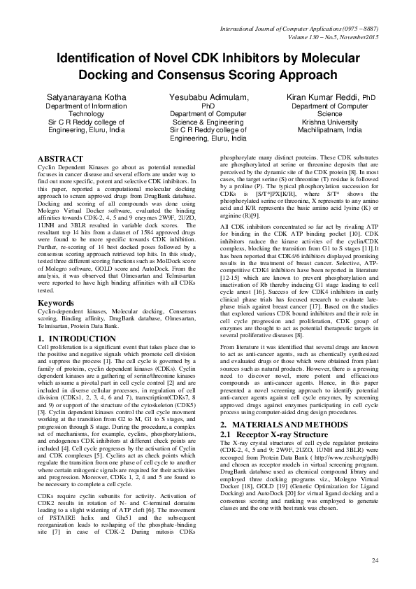 (PDF) Identification of Novel CDK Inhibitors by Molecular Docking and ...