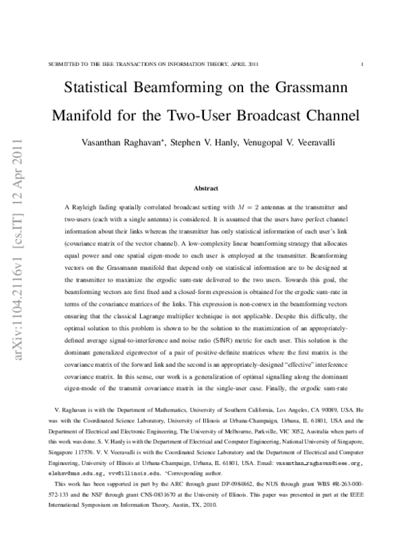 (PDF) Statistical Beamforming on the Grassmann Manifold for the Two ...
