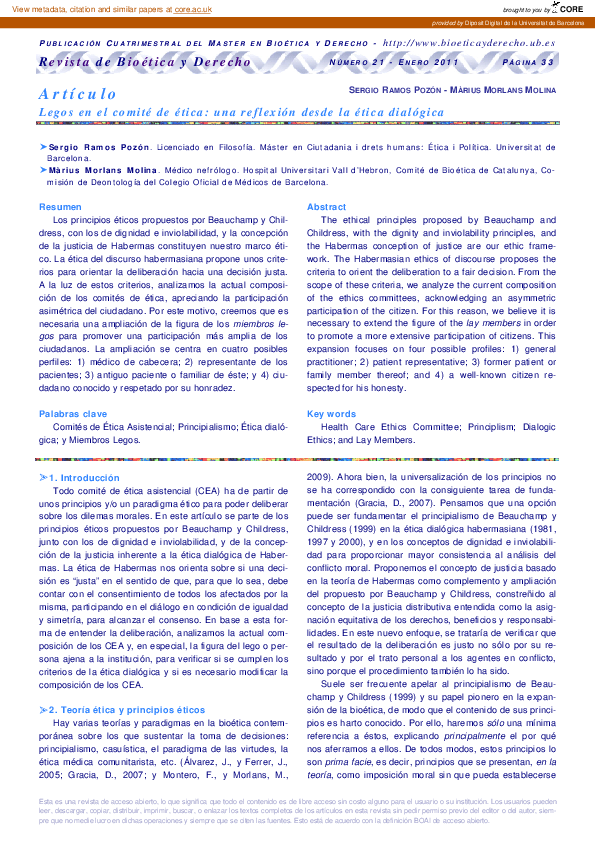 (PDF) Legos en el comité de ética: una reflexión desde la ética ...