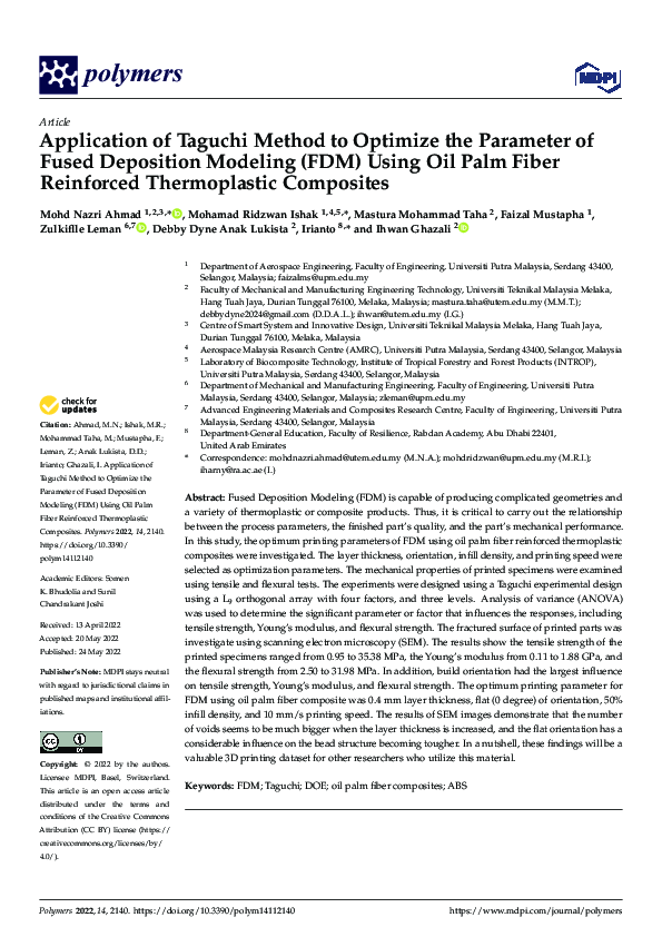 (PDF) Application of Taguchi Method to Optimize the Parameter of Fused Deposition Modeling (FDM ...