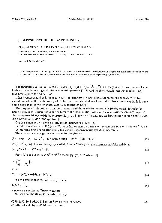 (PDF) β dependence of the Witten index