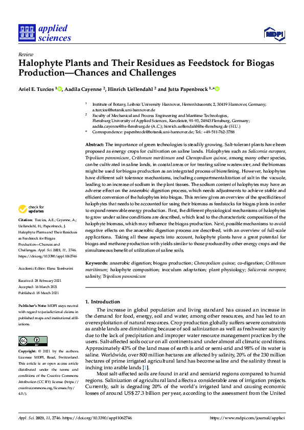 (PDF) Halophyte Plants and Their Residues as Feedstock for Biogas ...