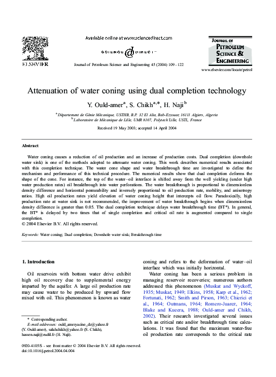 (PDF) Attenuation of water coning using dual completion technology