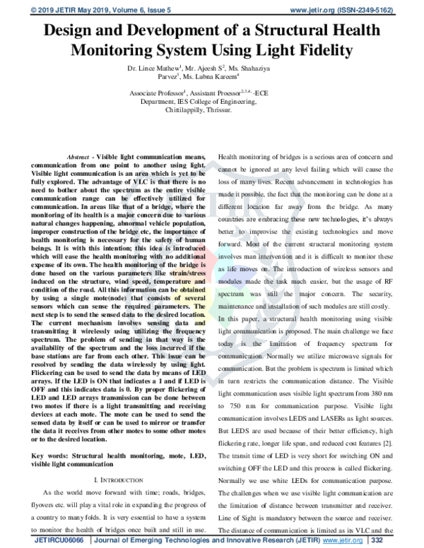 Pdf Design And Development Of A Structural Health Monitoring System Using Light Fidelity