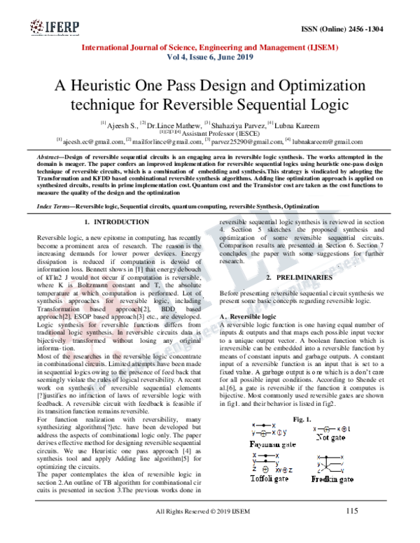 (PDF) A Heuristic One Pass Design and Optimization technique for Reversible Sequential Logic