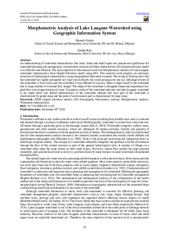 (PDF) Morphometric Analysis of Lake Langano Watershed using Geographic ...