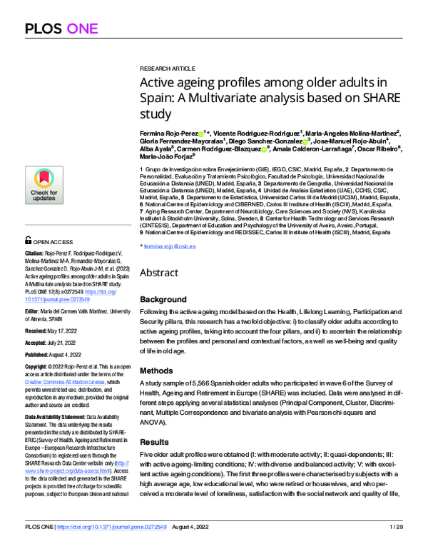 (PDF) Active ageing profiles among older adults in Spain: A Multivariate analysis based on SHARE ...