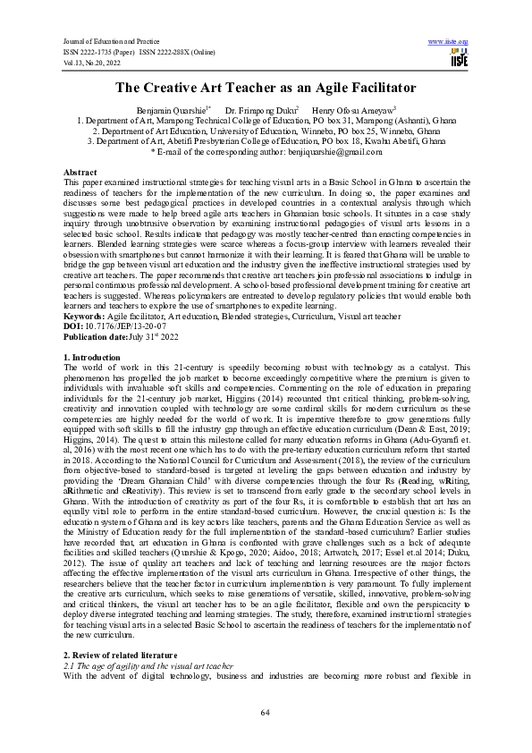 (PDF) The Creative Art Teacher as an Agile Facilitator
