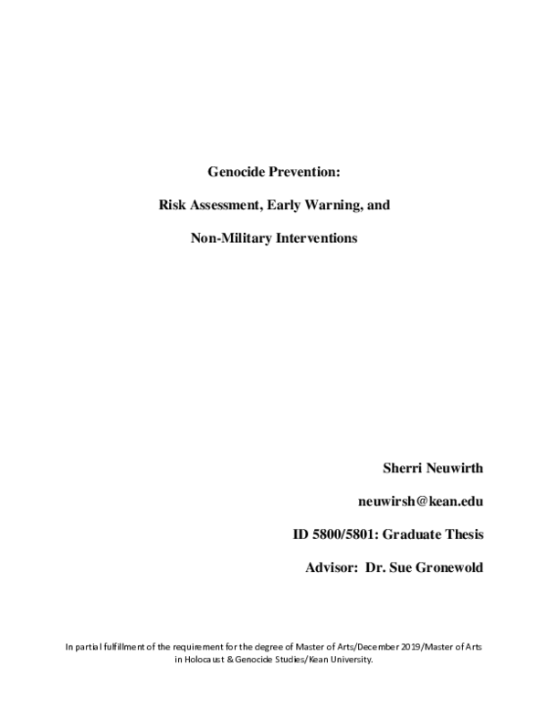 (PDF) Genocide Prevention: Risk Assessment, Early Warning, and Non ...