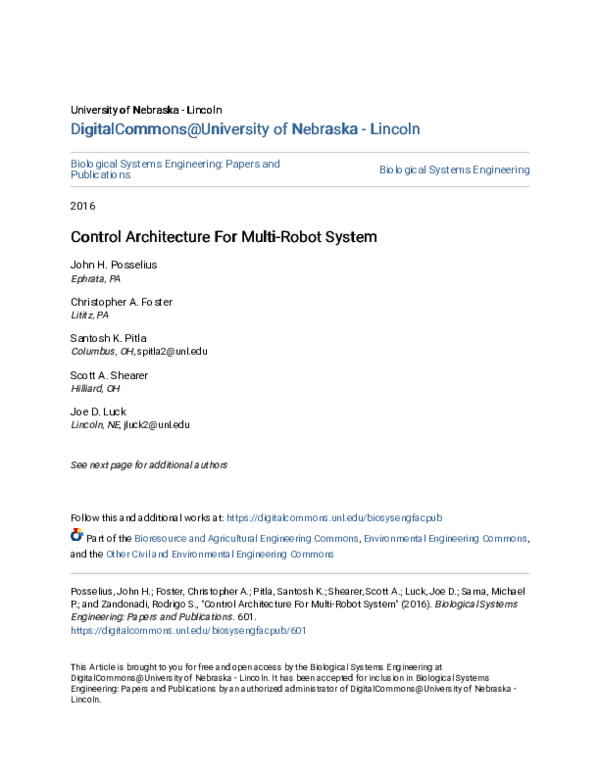 (PDF) Control Architecture for Multi-Robot System