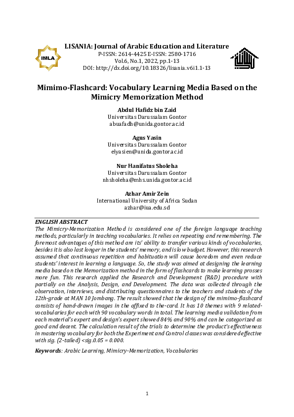 (PDF) Mimimo-Flashcard: Vocabulary Learning Media Based on the Mimicry ...