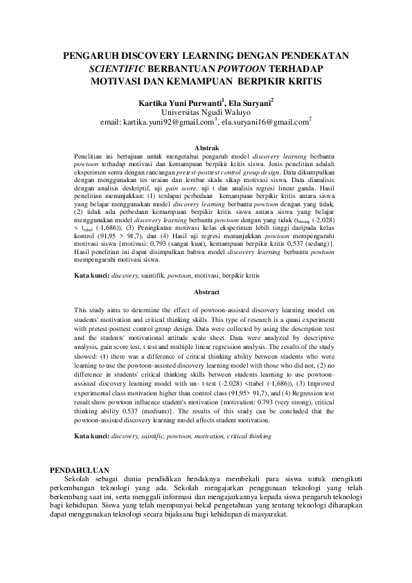 (PDF) Pengaruh Discovery Learning Dengan Pendekatan Scientific Berbantuan Powtoon Terhadap ...