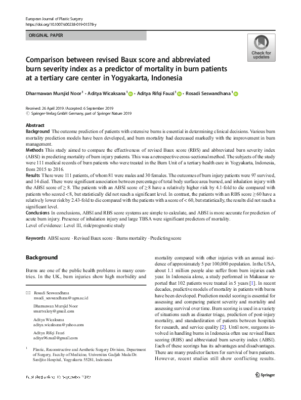 (PDF) Comparison between revised Baux score and abbreviated burn ...