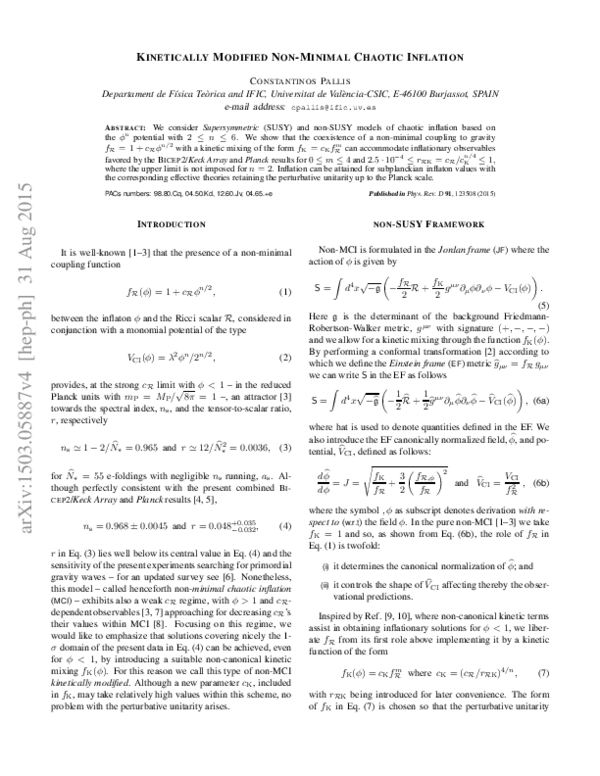 (PDF) Kinetically modified nonminimal chaotic inflation