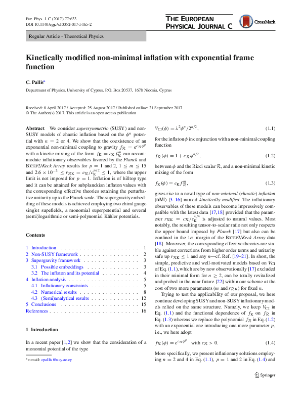 (PDF) Kinetically modified non-minimal inflation with exponential frame function