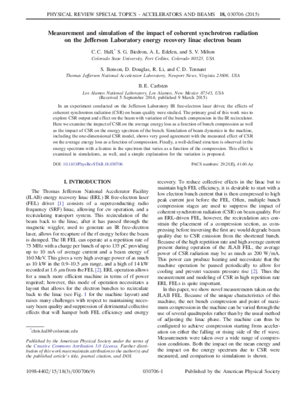 (PDF) Measurement and simulation of the impact of coherent synchrotron radiation on the ...