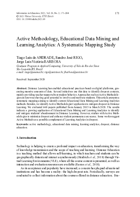 (PDF) Active Methodology, Educational Data Mining and Learning ...