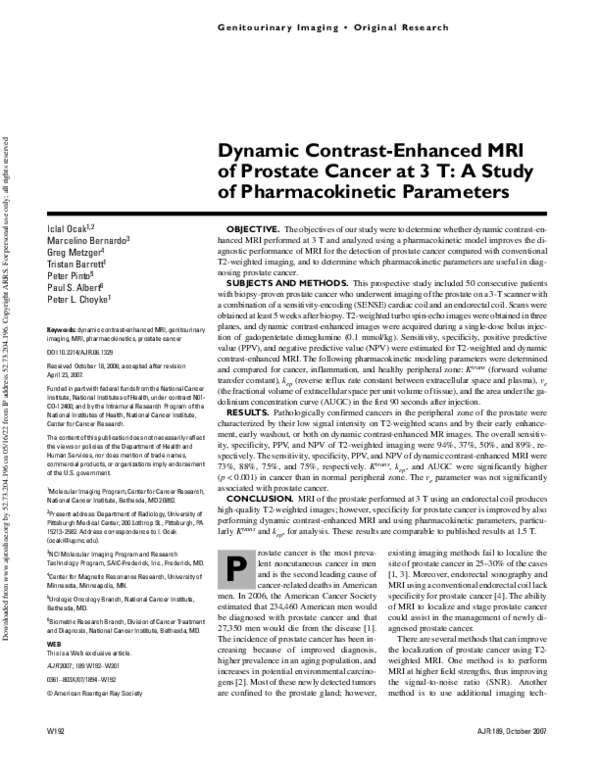 (PDF) Dynamic Contrast-Enhanced MRI of Prostate Cancer at 3 T: A Study of Pharmacokinetic Parameters