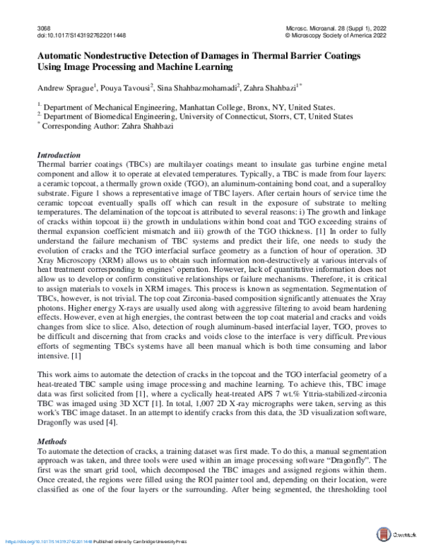 (PDF) Automatic Nondestructive Detection of Damages in Thermal Barrier Coatings Using Image ...