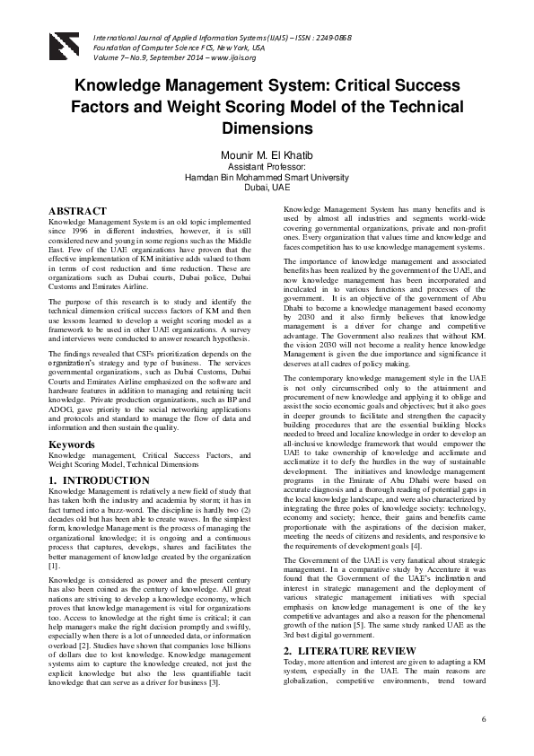 (PDF) Knowledge Management System: Critical Success Factors and Weight Scoring Model of the ...