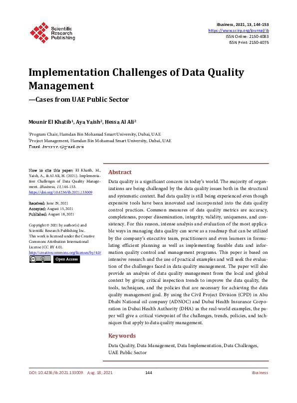(PDF) Implementation Challenges of Data Quality Management —Cases from ...