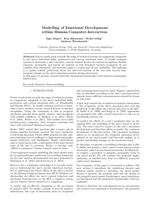 (PDF) Modelling of Emotional Development within Human-Computer-Interaction