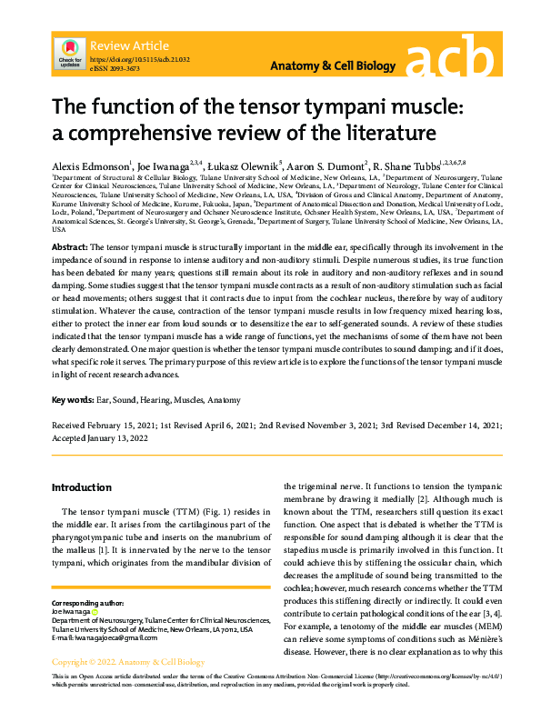 (PDF) The function of the tensor tympani muscle: a comprehensive review ...