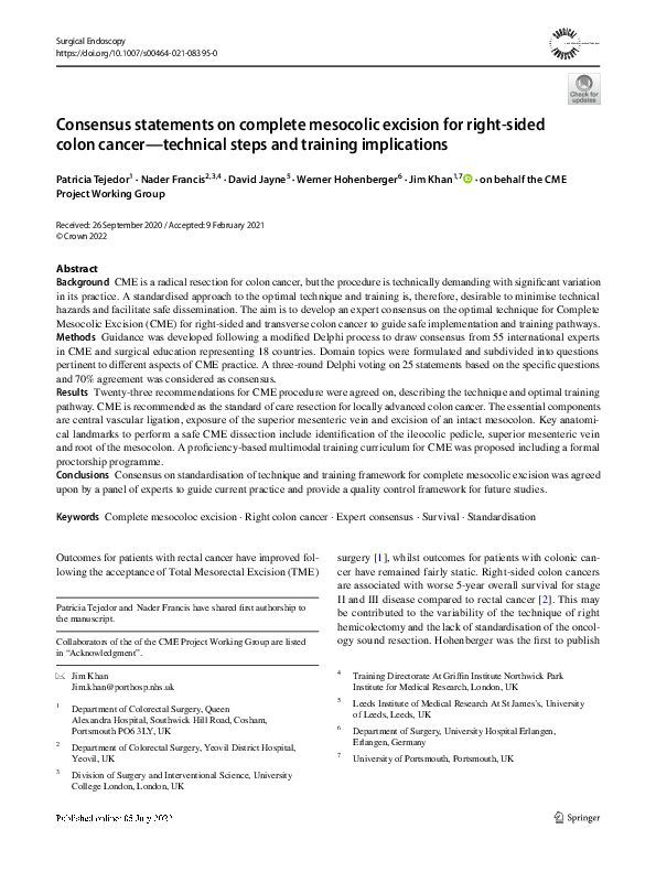 (PDF) Consensus statements on complete mesocolic excision for right-sided colon cancer—technical ...
