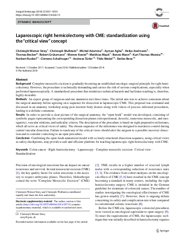 Pdf Laparoscopic Right Hemicolectomy With Cme Standardization Using