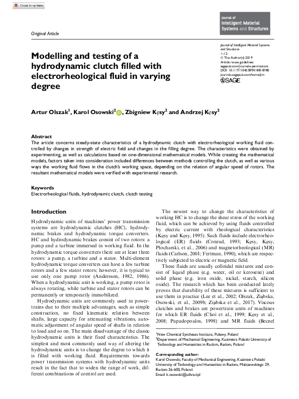 (PDF) Modelling and testing of a hydrodynamic clutch filled with ...