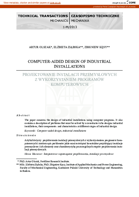 (PDF) Computer-aided design of industrial installations