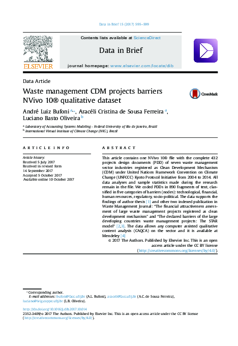 (PDF) Waste management CDM projects barriers NVivo 10® qualitative dataset