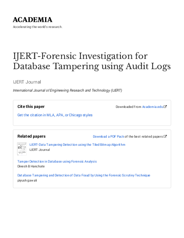 Pdf Forensic Investigation For Database Tampering Using Audit Logs