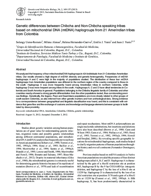 (PDF) Genetic differences between Chibcha and Non-Chibcha speaking ...