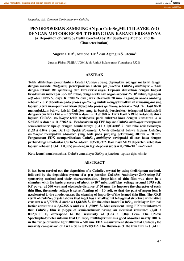 (PDF) PENDEPOSISIAN SAMBUNGAN pn CuInSe2 MULTILAYER-ZnO DENGAN METODE ...